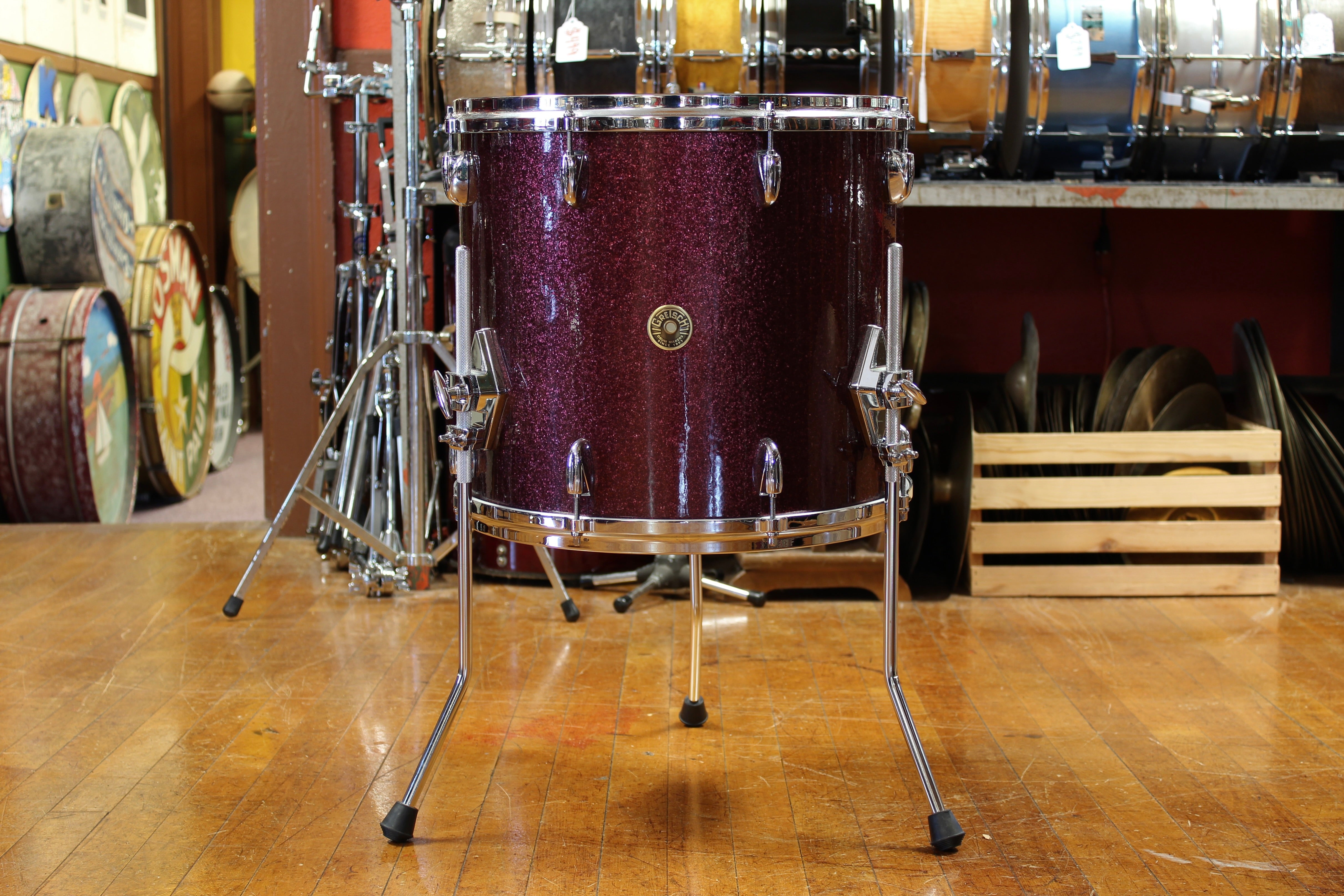 Gretsch 14x16 USA Custom Floor Tom in Burgundy Sparkle – Wood & Weather ...